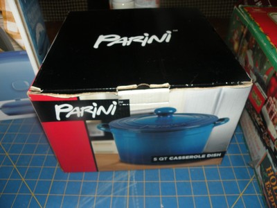 Parini Cookware CERAMIC Stoneware 5 QT BLUE ROUND CASSEROLE DISH W/LID ...