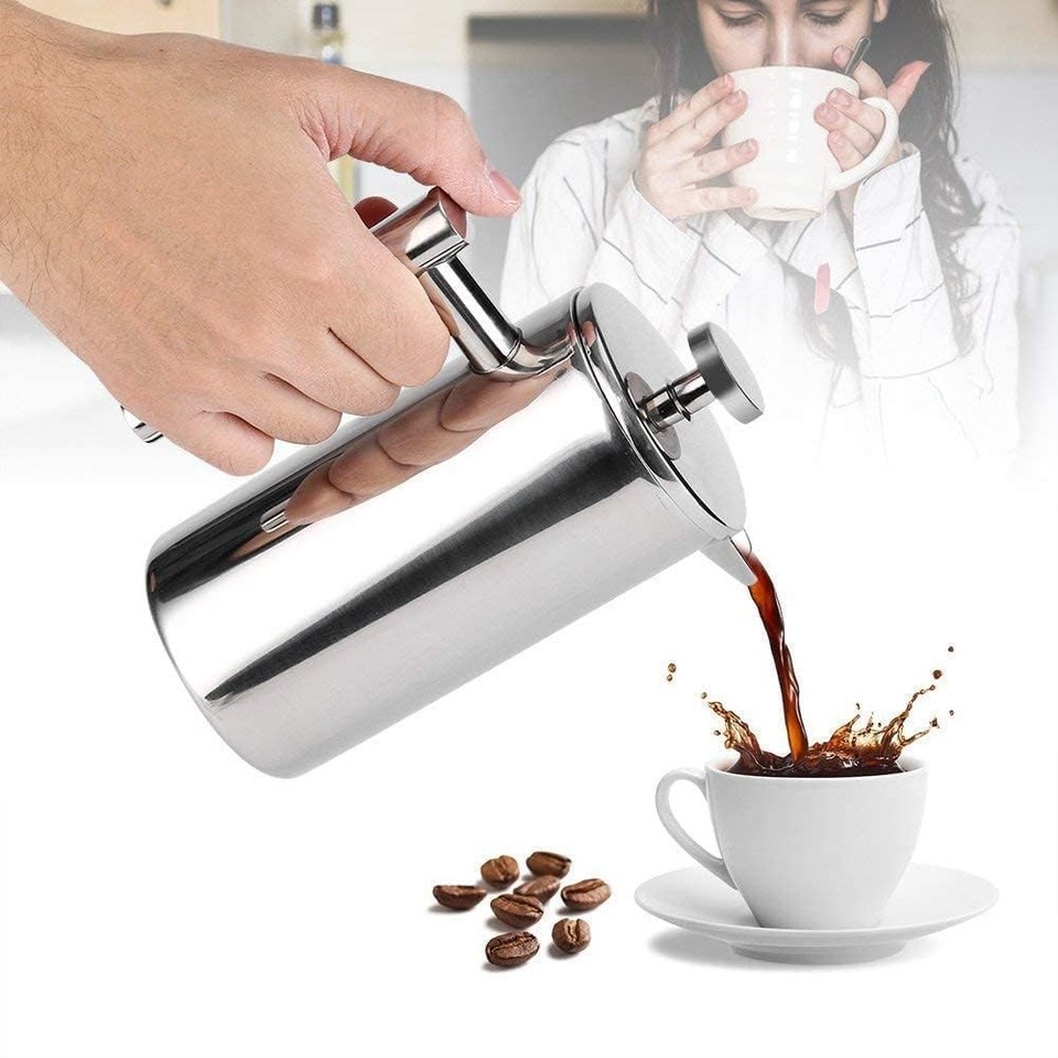 Miuly Small French Press Coffee Maker,12OZ/350ML Stainless Steel ...