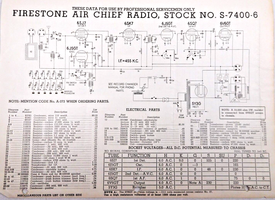 1941 – Firestone Radio – Air Chief - Model S-7400-6 – Vacuum Tube – 4 ...