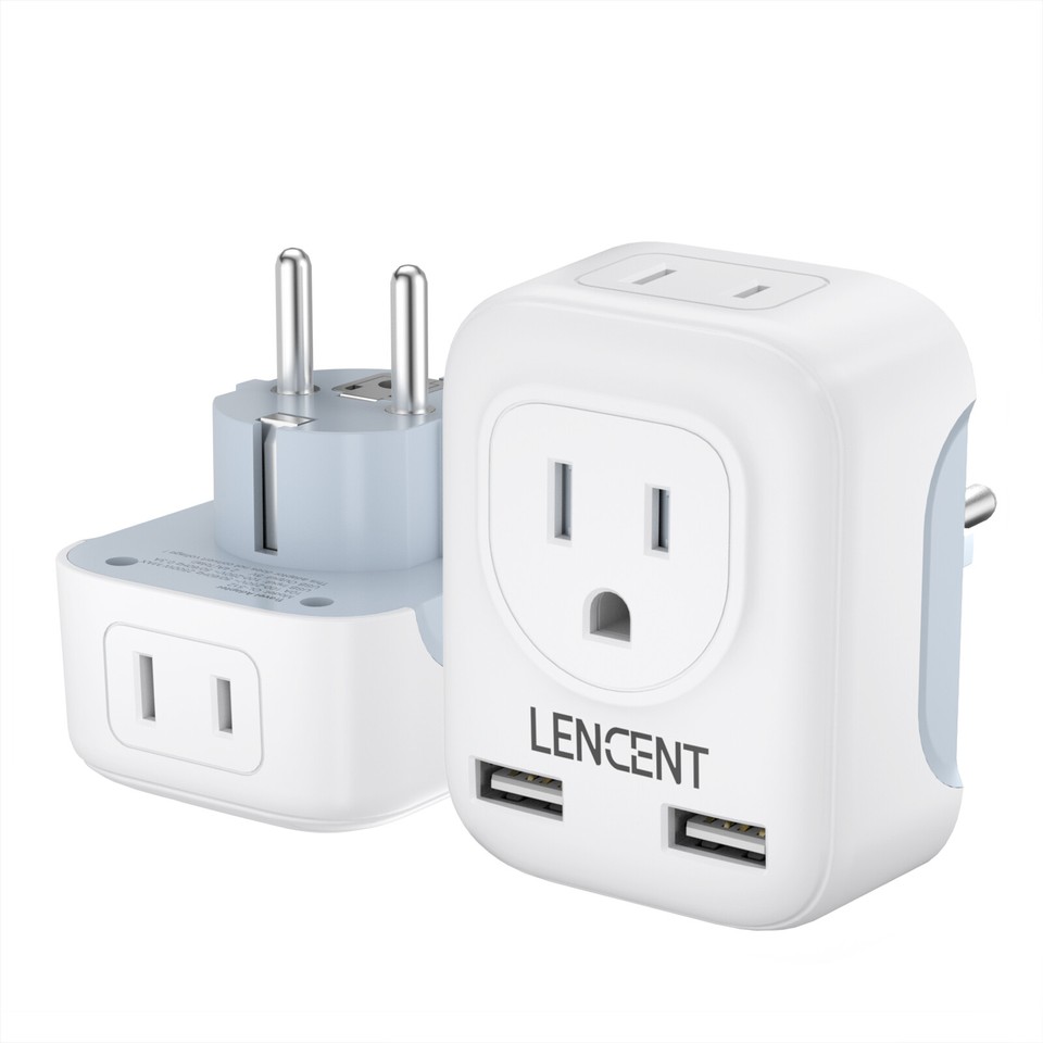 LENCENT US to EU Euro Europe Travel Plug Adapter Converter w/ Outlet ...