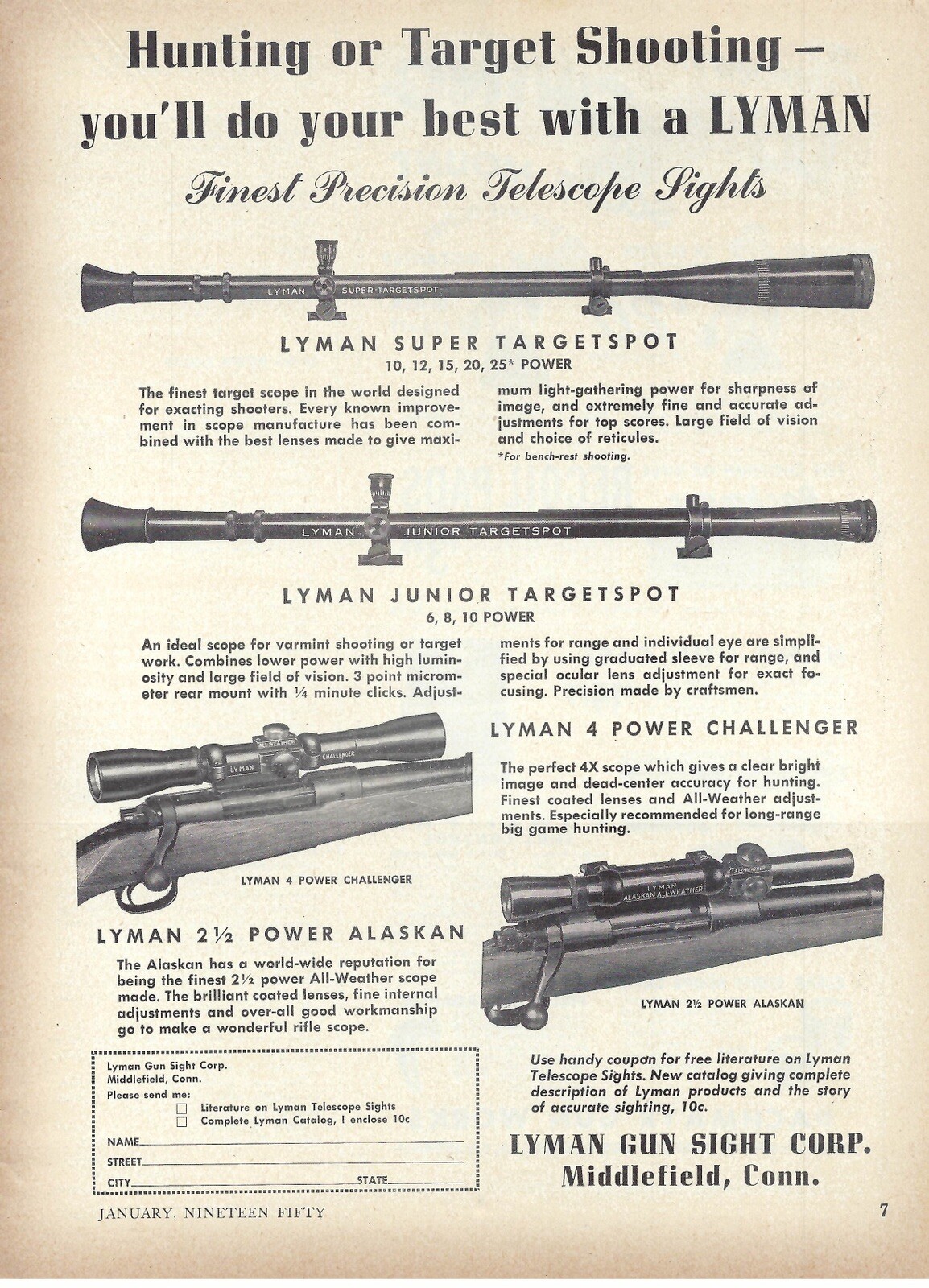 1950 Lyman Gun Sight Hunting or Target Shooting Vintage Magazine Print ...