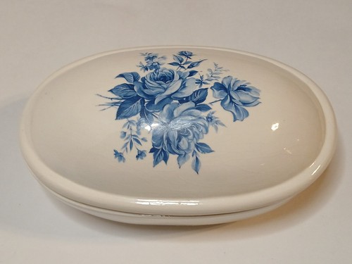 Vintage 1976 Duncan Enterprises Ceramic White with Blue Roses Lidded ...