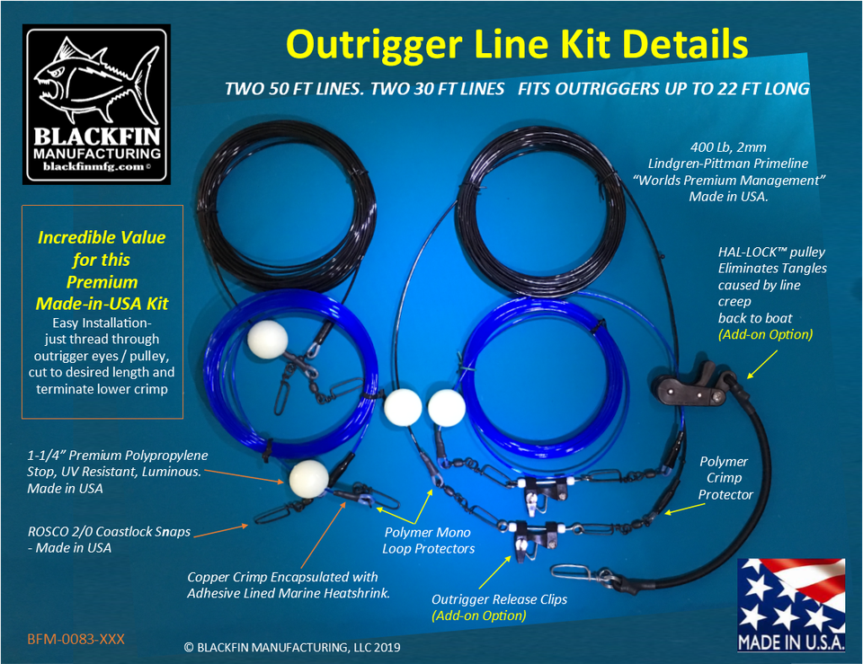 Outrigger Rigging Kit - Pre-rigged Four Mono Lines - Add Clips, Hal ...