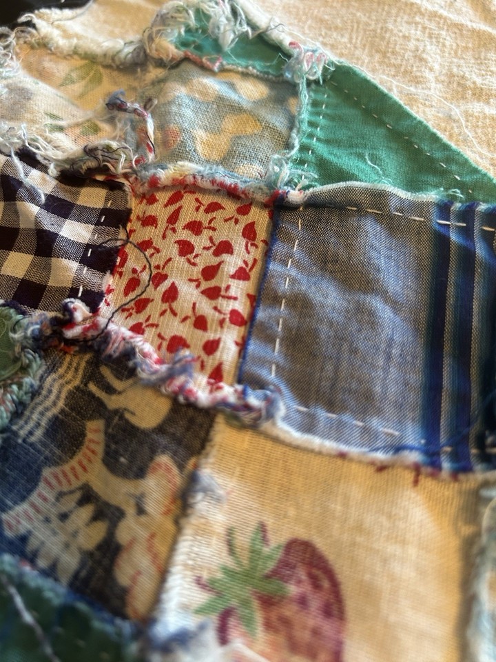 Vintage Hand Stitched Quilt Topper Patchwork 84x70” Unfinished Feedsack ...