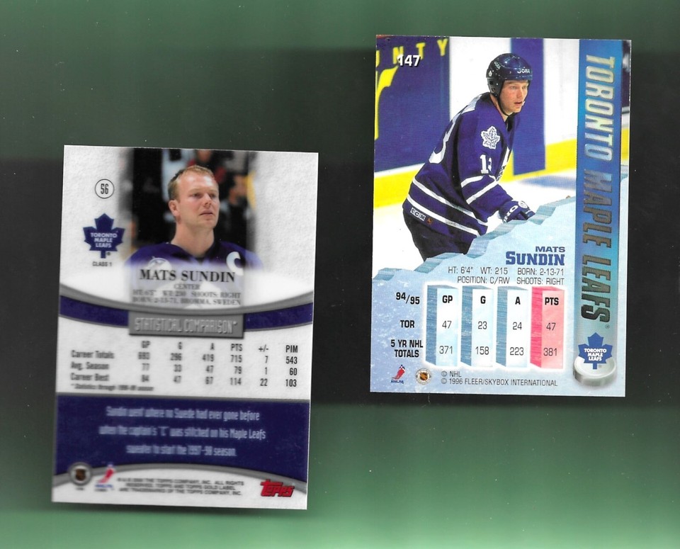 BOTH! MATS SUNDIN-TORONTO MAPLE LEAFS Fleer Metal/Topps Gold Label ...