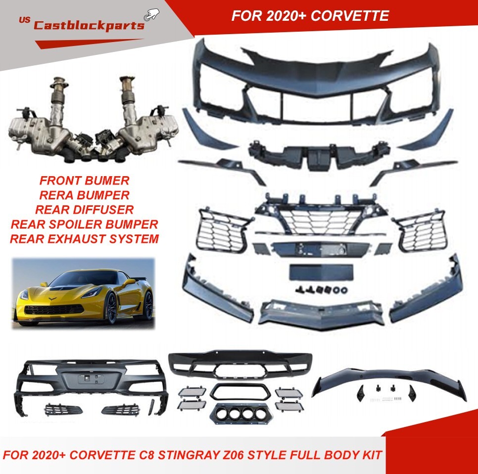 For 2020+ Corvette C8 Stingray Z06 Style Front + Rear Bumper Full Body ...