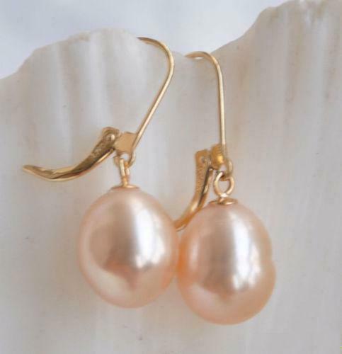 Natural AAA 11x9 Mm South Sea Pink Pearl Earrings 14k Gold | eBay