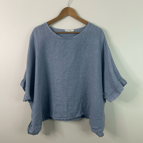 Gigi Moda Italian Linen Top Blue Boxy Oversized Lagenlook Lagom One ...