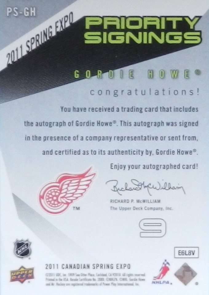 2011 ud spring expo priority signings gordie howe wings autograph auto ...