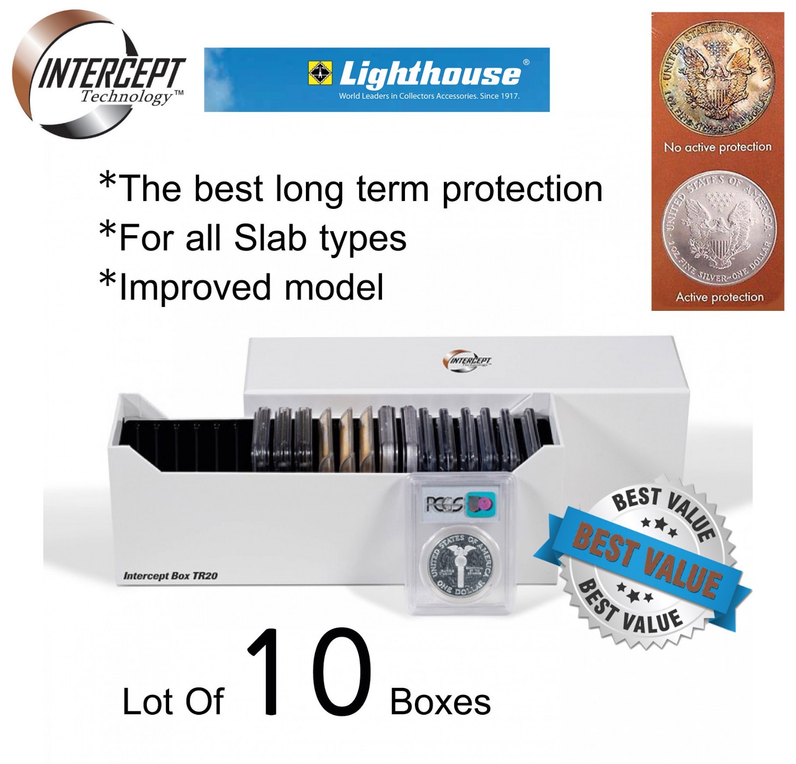 10 PCGS NGC Long Term Anti Tarnish Coin Slab Storage Box 10 Lighthouse ...