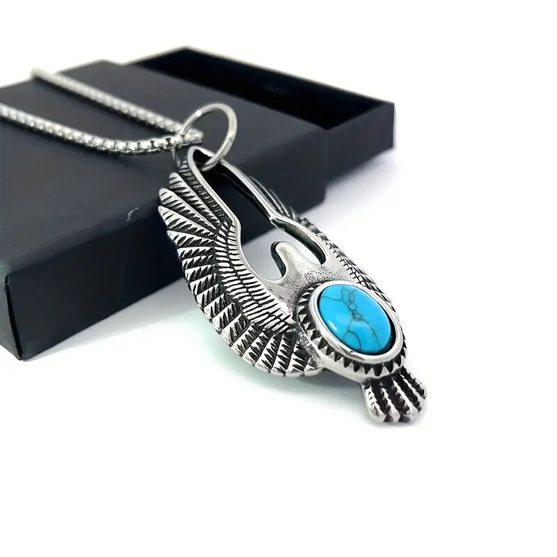 Men's Amulet Stainless Steel Eagle Turquoise Pendant Necklace | eBay