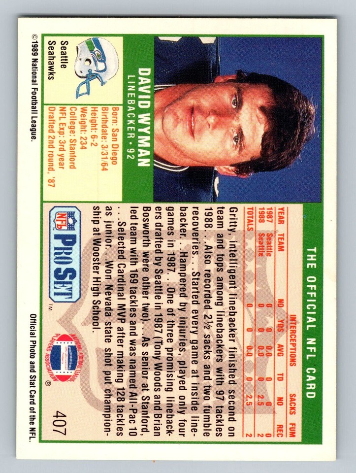 1989 Pro Set #407 David Wyman | eBay
