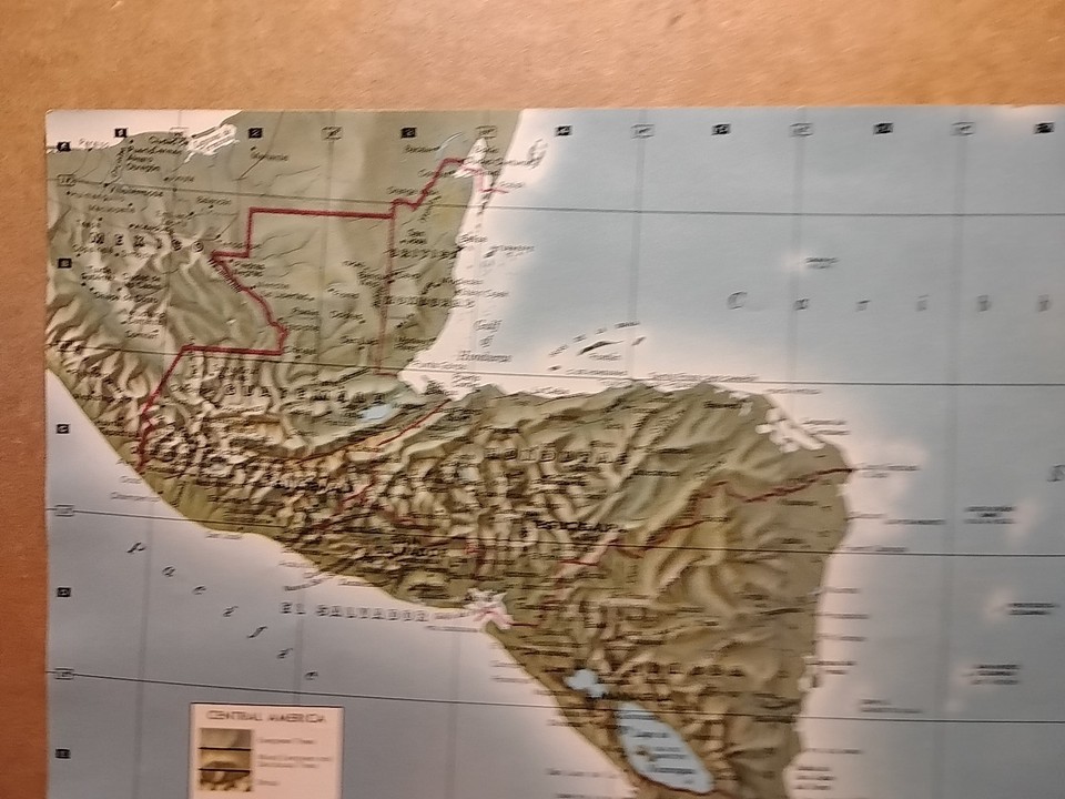 1961 Vintage CENTRAL AMERICA TOPOGRAPHIC Atlas Map Life Pictorial World ...
