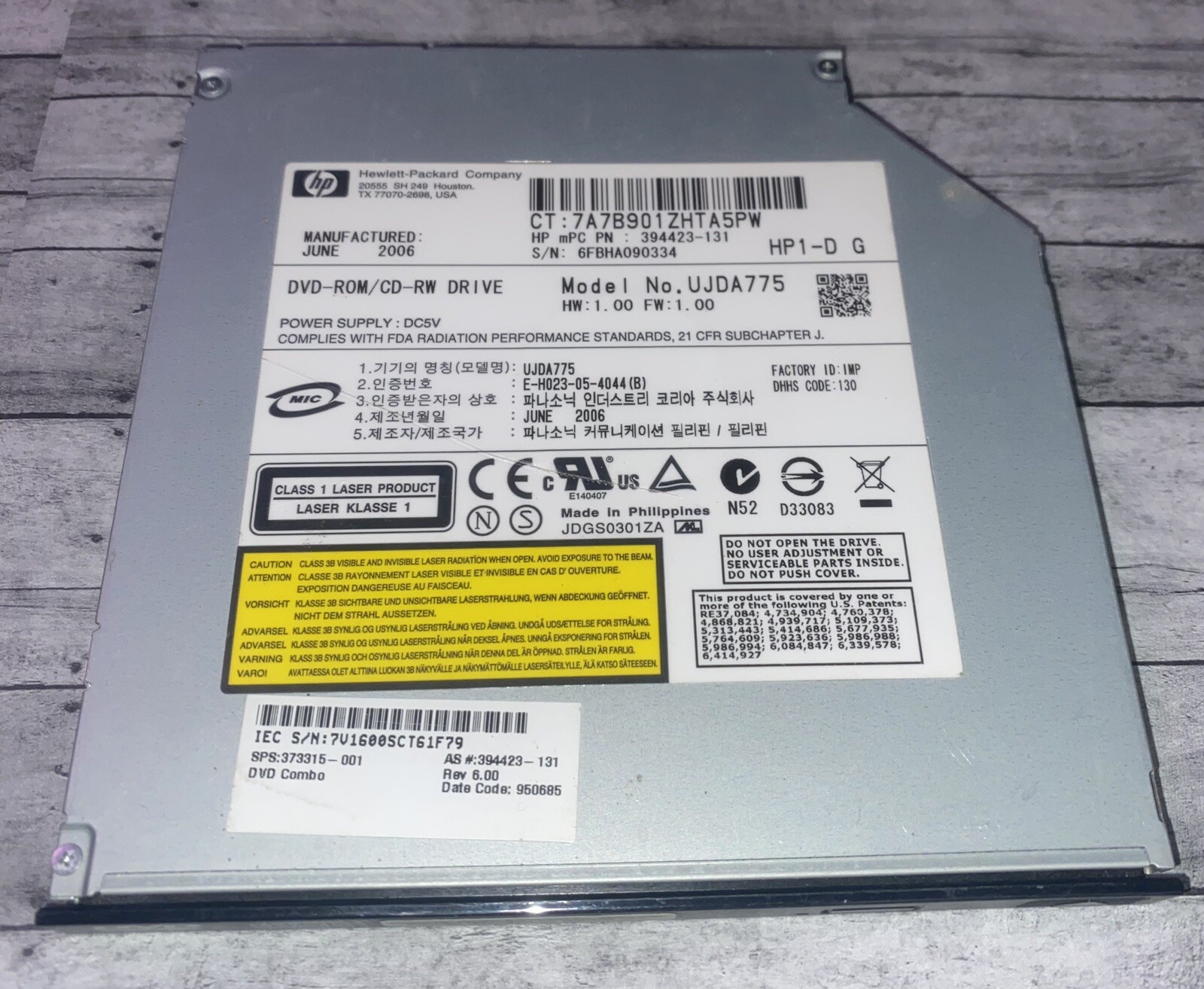 HP Hewlett Packard DVD-ROM/CD-RW Disc Drive Model UJDA775 DC5V Power ...