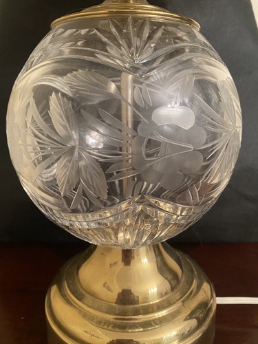 Vtg Cut Crystal Globe Table Lamp 1960's By Mercury USA Floral 22”T Pretty | eBay