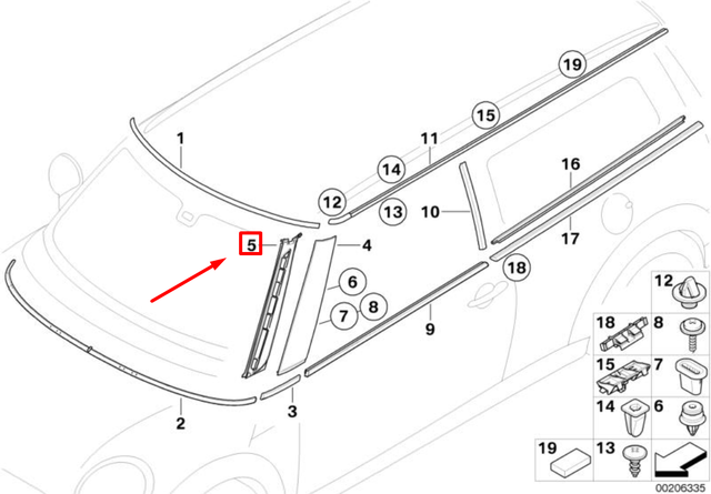 OEM MINI Clubman R55 Left a Pillar Insulating Foam 51337146095 Genuine ...