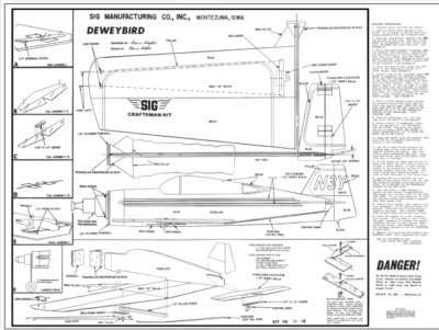 CL Model Airplane Plans & Templates SIG DEWEYBIRD 22½" Wingspan for ...