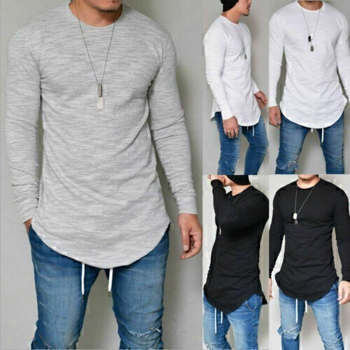 모Men Long Sleeve T-shirt Extra Long Shirt Tall Body Top Loose Fit ...