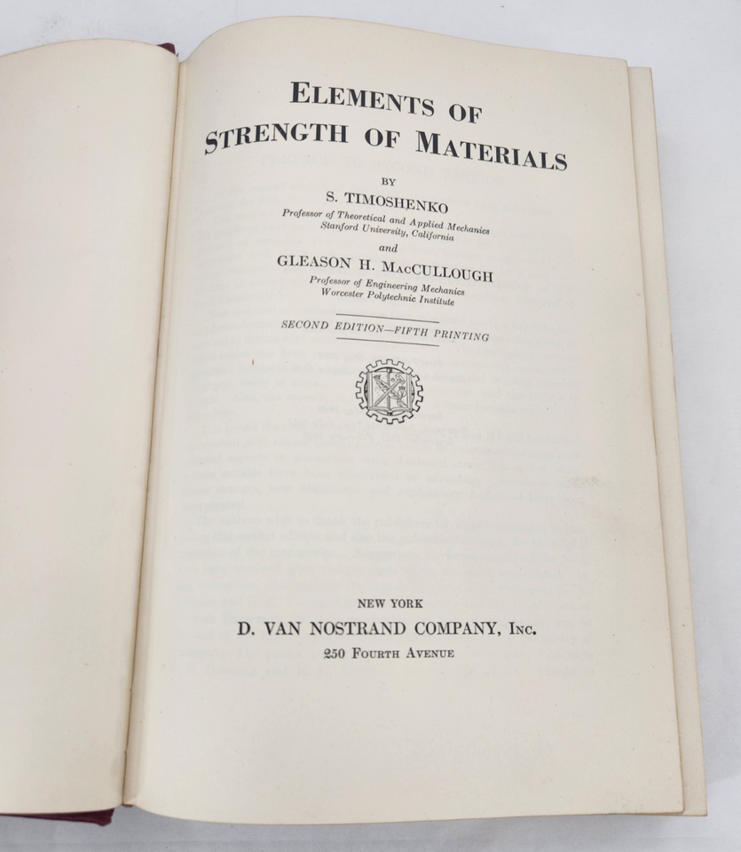 Elements of the Strength of Materials By Stephen Timoshenko Vtg ...