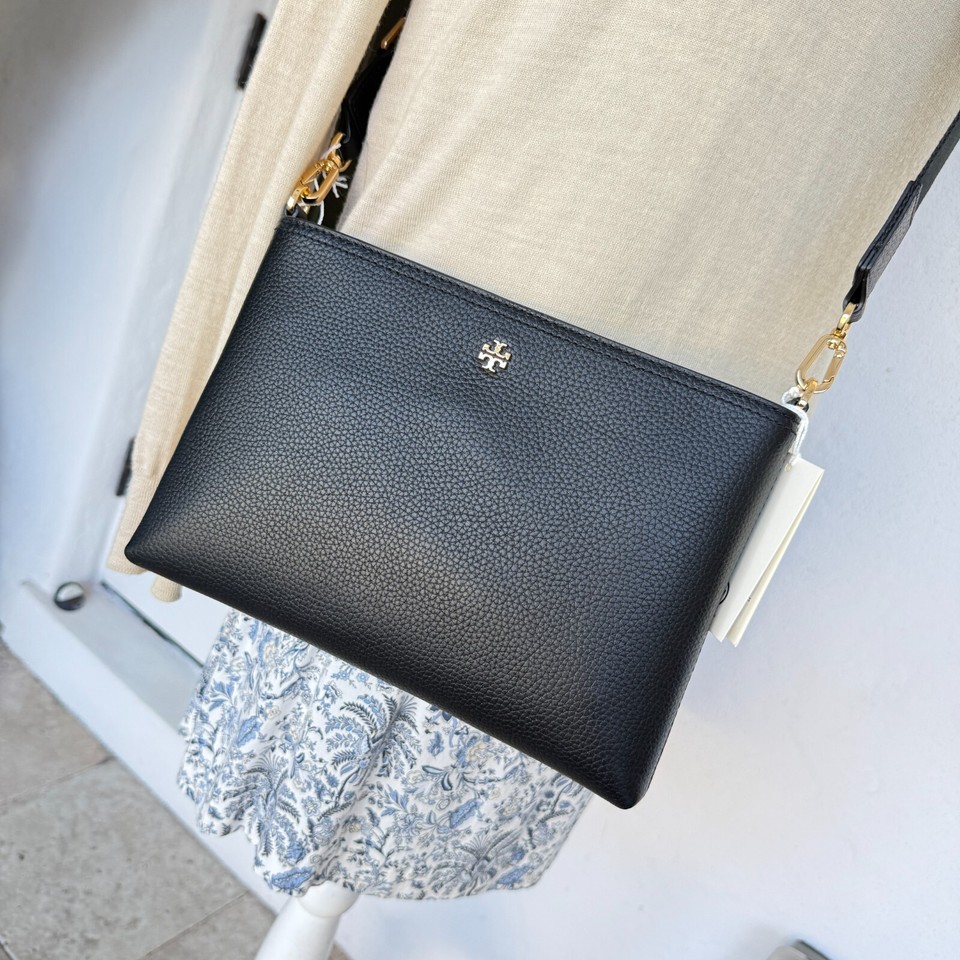 Tory Burch Blake Black Leather Crossbody Bag Purse Messenger Swingpack ...