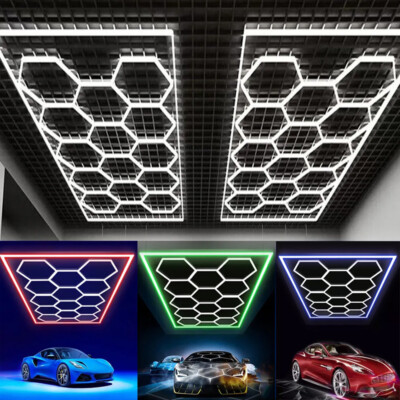 Hexagon LED Lighting Car Detail Garage Workshop Retail Light Honeycomb ...