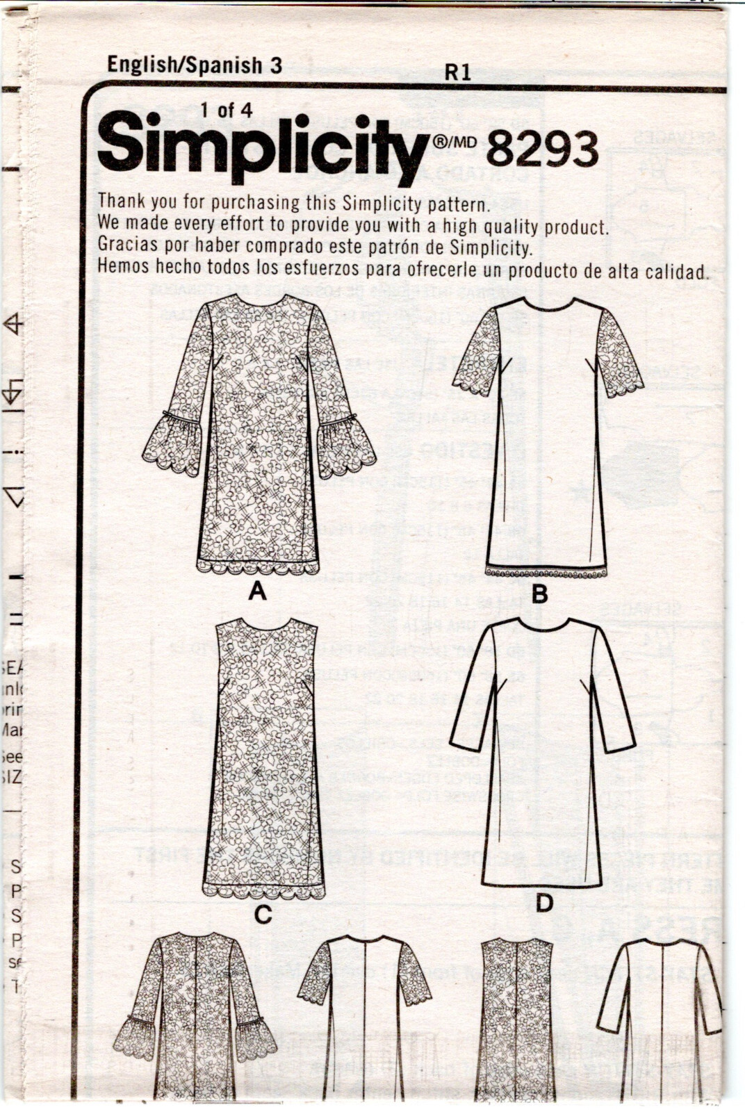 Simplicity 8293 Size 14-22 Dress Sheath Pattern 4 Styles for sale ...