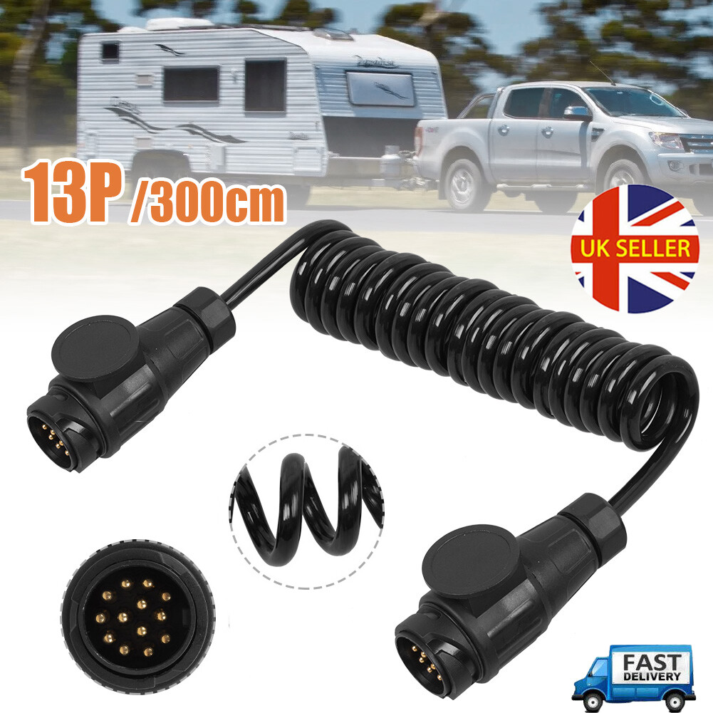 Trailer Light Electrics 3m Coiled Extension Cable Lead Male to Male 13 ...