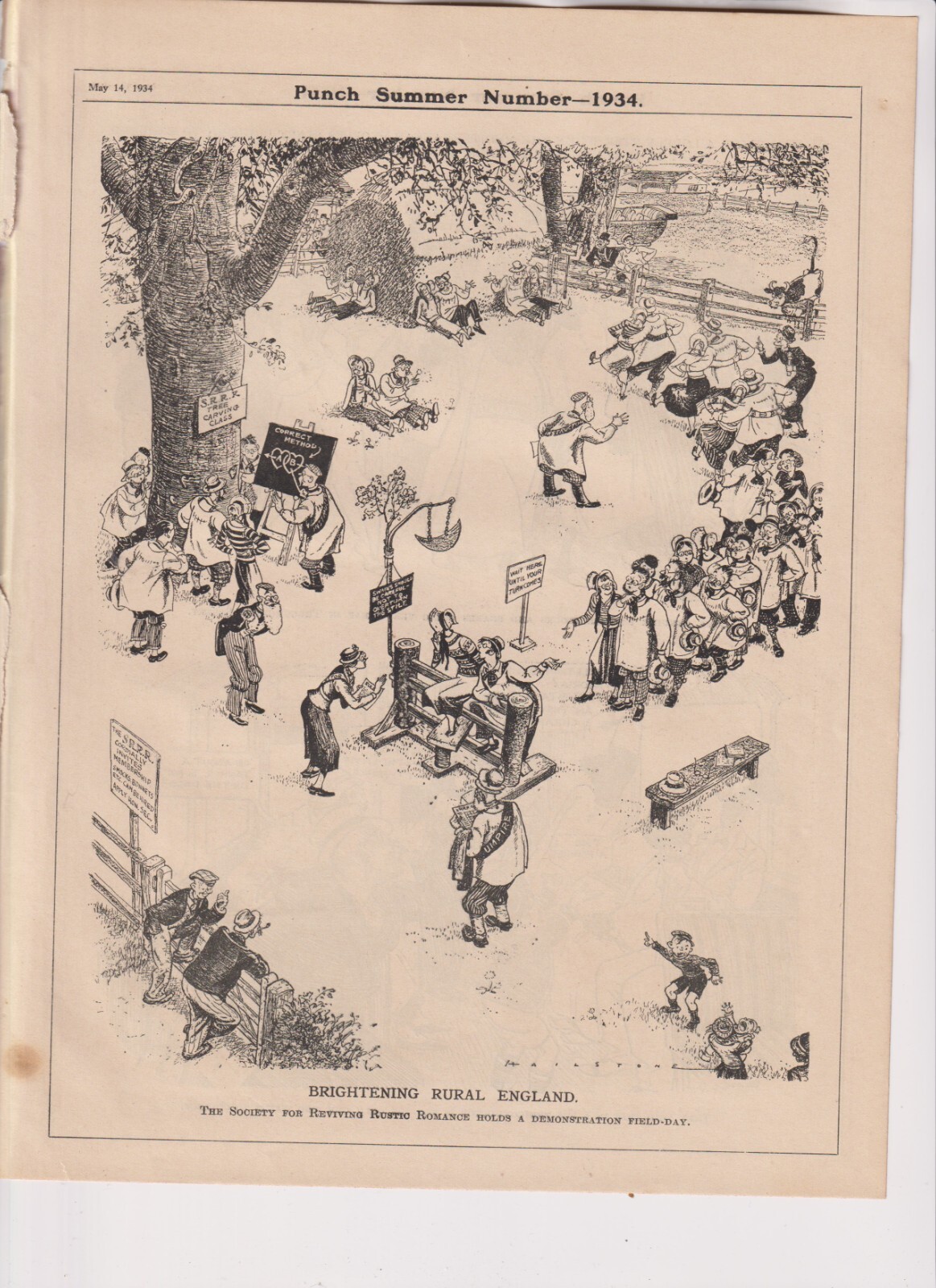 1934 Punch Cartoon Brightening Rural England by Reviving Rustic Romance ...
