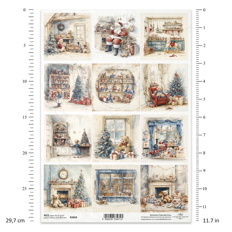 A4 Decoupage Paper 12 FESTIVE HOLIDAY SCENES - ITD Collection Rice ...