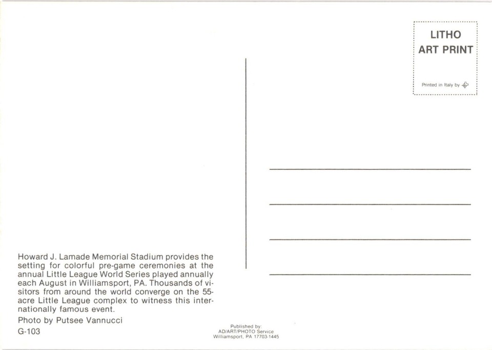 Williamsport Pennsylvania Little League World Series Baseball Postcard ...