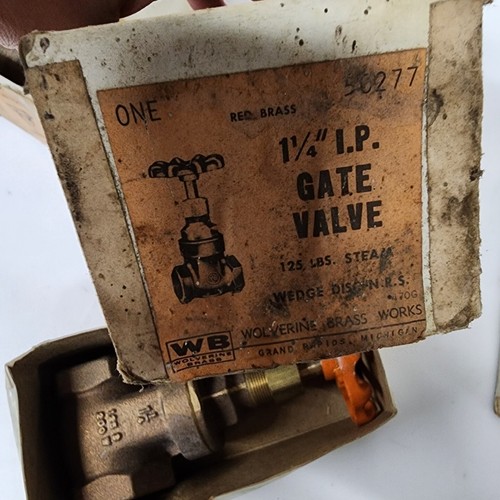 2 Vtg Mint Box Wolverine Brass Works MI 1 1/4" Bronze Thread Gate Valve ...