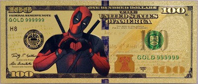 $100 Deadpool Marvel Comics Novelty 24K Gold Foil Plated Note Bill ...