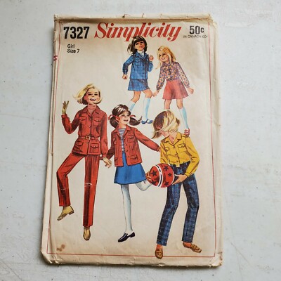 Simplicity Vtg Pattern 7327 Girls Button Shirt Jacket Skirt Pants Sz 7 ...