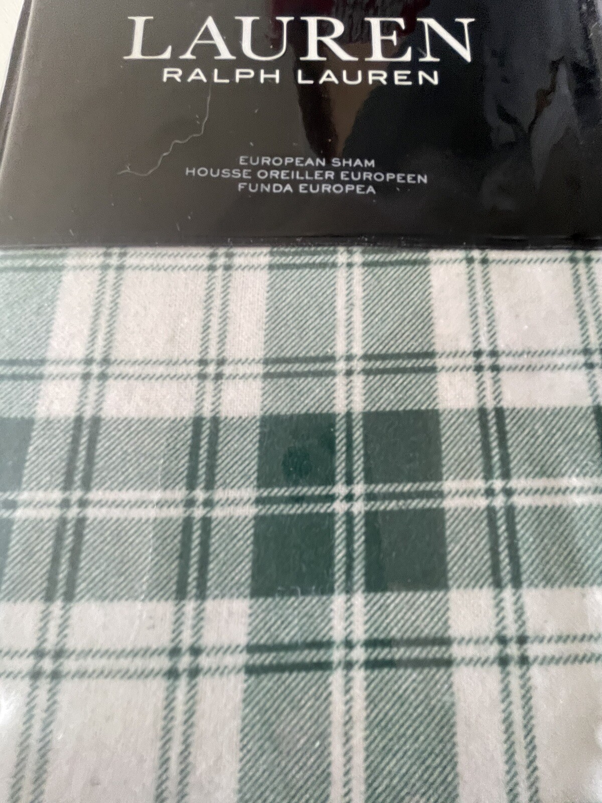 🛌RALPH LAUREN Lauren Flannel Green Ulster Plaid Luxury Euro Sham Cotton ...