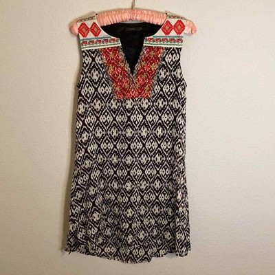THML Black Shift Mini Embroidered Sleeveless Geometrical Boho Dress | eBay