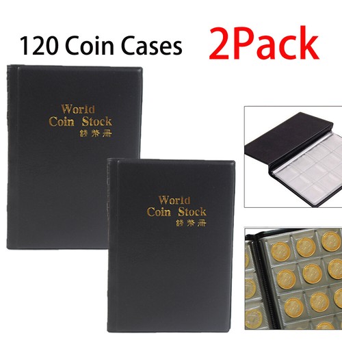 2Pcs 120 Pockets Coin Collection Storage Album Money Holder Coins ...