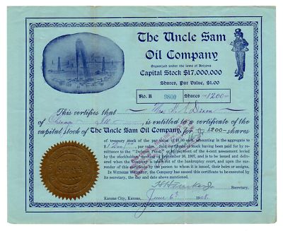 1908 The Uncle Sam Oil Company Stock Certificate | eBay
