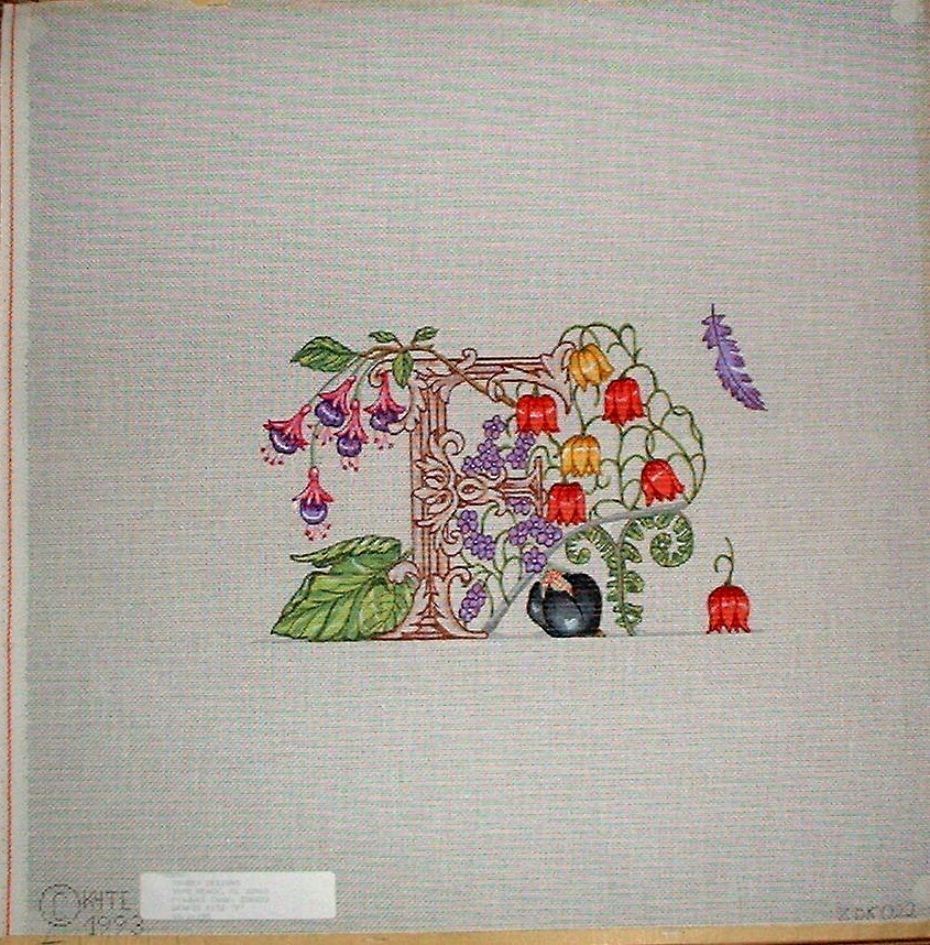 Monogram Floral Letter "F" Hand Painted Needlepoint Canvas Dennis Kyte ...