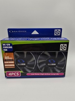 Quantity 4 Cooling Fans DC 12V 80mm 80x80x25mm Gaming PC Tower Case Fan ...