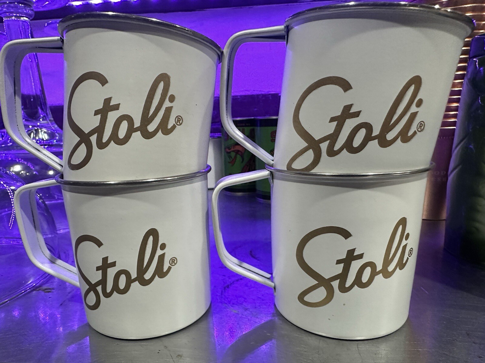 Stoli Brand Vodka Mug Metal Cup White Gold Collectible Drink Ware Set ...