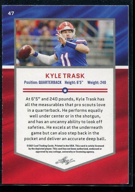 2021 Leaf Draft All American Kyle Trask #47 Tampa Bay Buccaneers Rookie ...