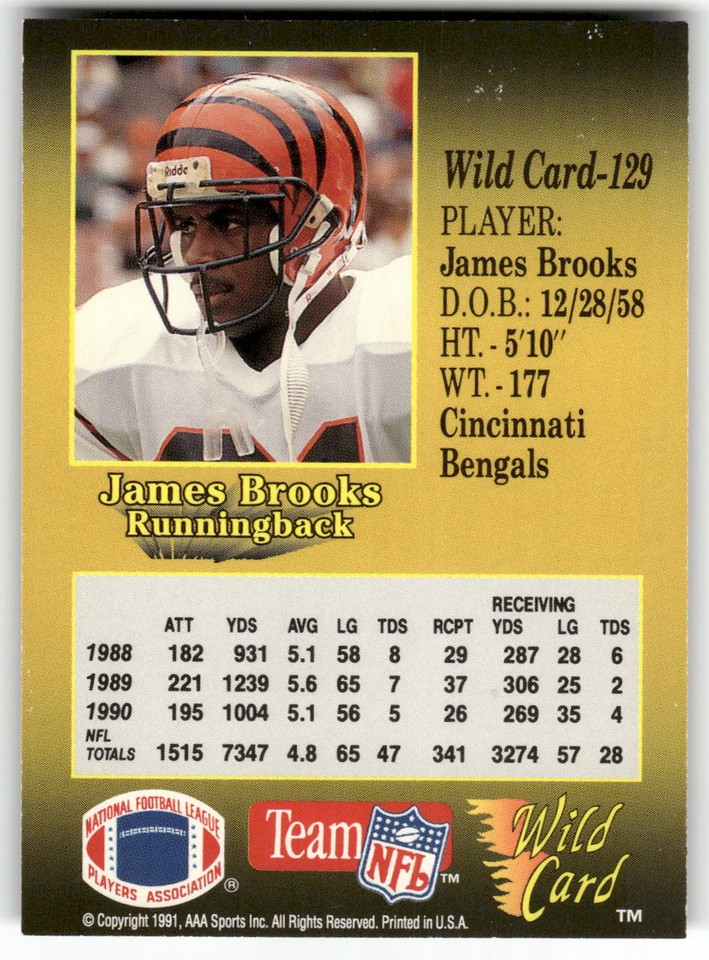 1991 Wild Card #129 James Brooks Cincinnati Bengals | eBay