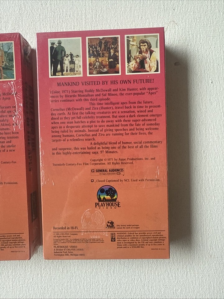 1985 PLANET Of APES Lot 2 VHS TAPES NEW SEALED SET!! Escape From BATTLE ...