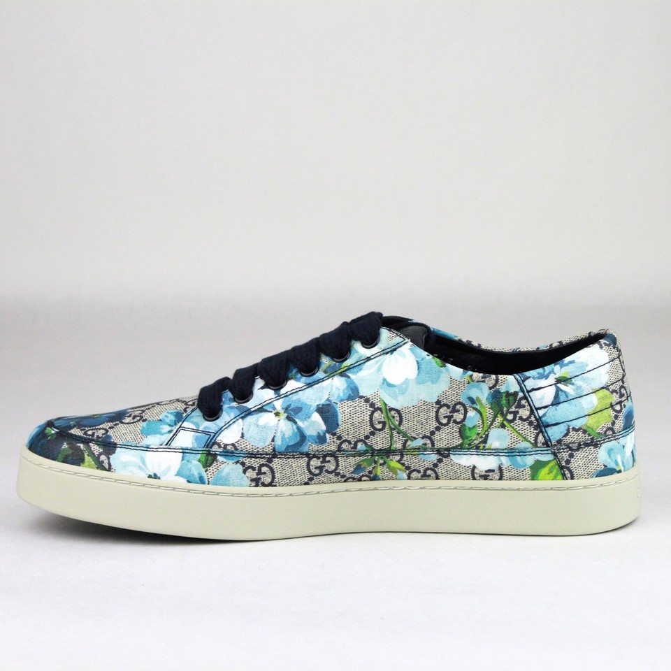 Gucci Supreme GG Canvas Bloom Print Blue Flower Sneaker Shoes 407343 ...