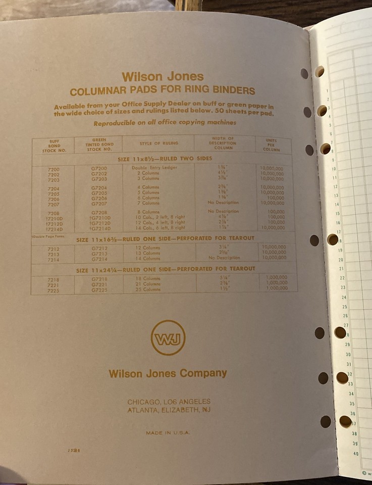 Two - Vintage Wilson Jones Columnar Pads - Buff 6 Columns - 7206 - NOS ...