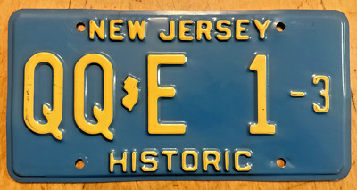 LOW NUMBER NEW JERSEY HISTORIC " QQ E 1 - 3 " LICENSE PLATE ANTIQUE ...