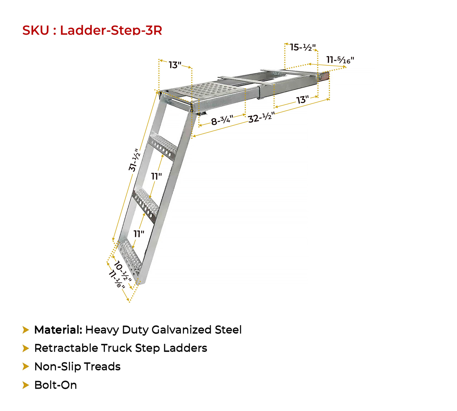 3 Rung Pull-Out Trailer Step Ladder for Use with Trucks, Trailers and ...