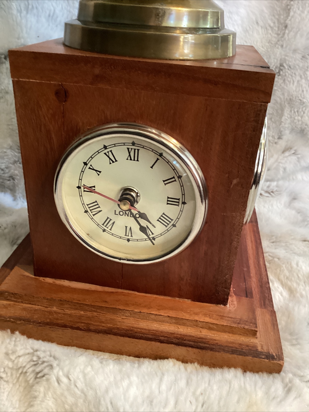 Vintage Etched Brass Sphere Globe Sphere With Wood Base 4 Clocks 19.5 ...