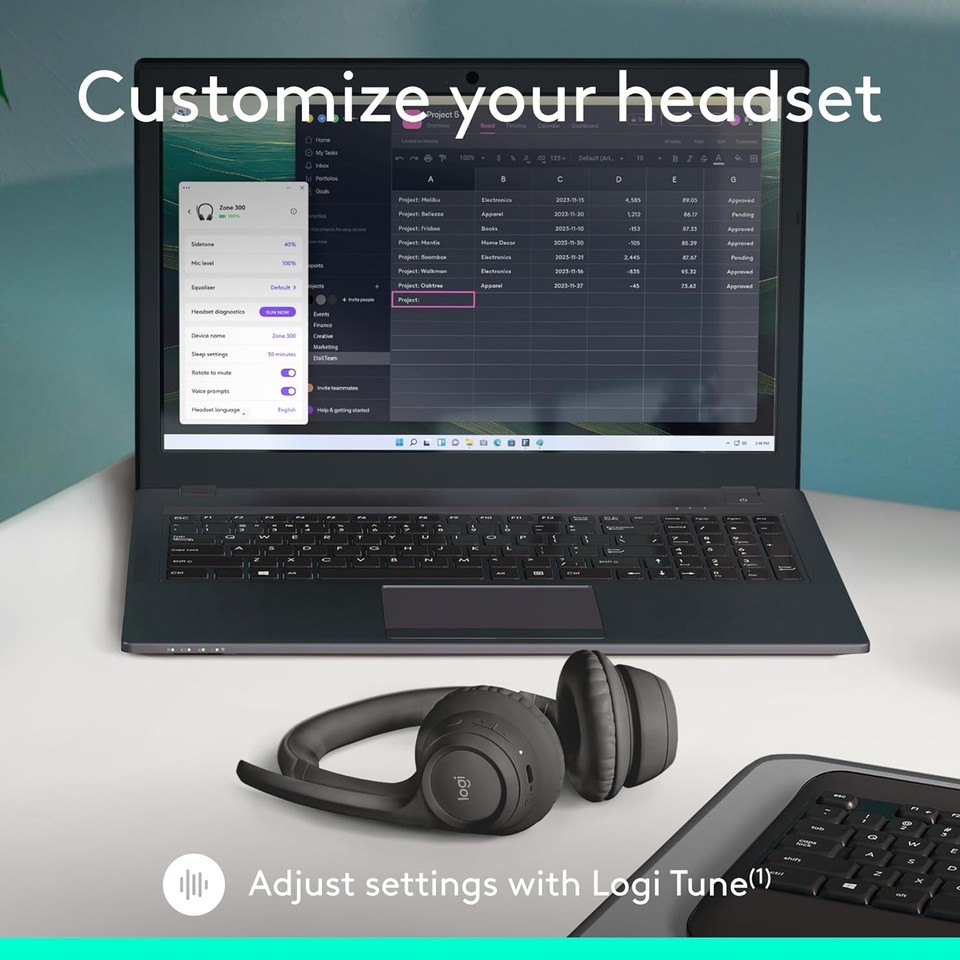 Logitech Zone 301 Wireless Bluetooth Headset with Noise-Canceling ...