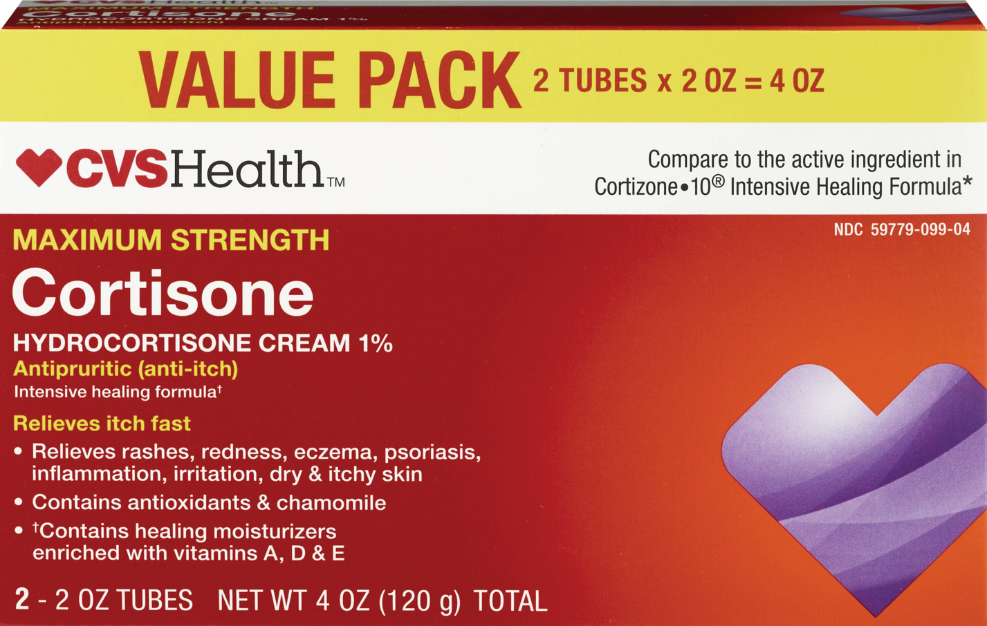CVS Health Maximum Strength Cortisone Cream Hydrocortisone 1% 2 Tubes 4 ...